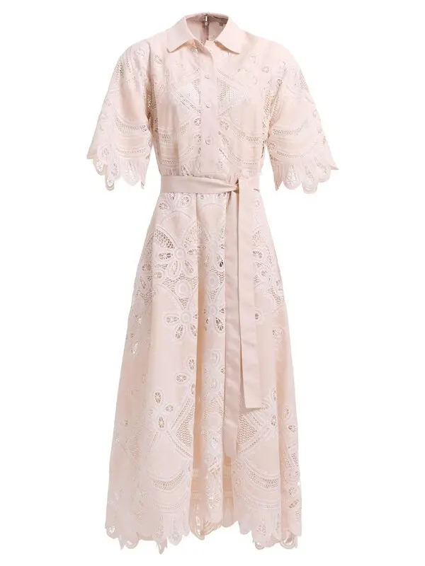 Elie Saab Embroidered Cotton Midi Dress - Neutral