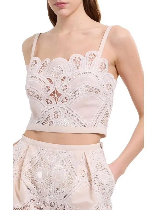 Elie Saab Embroidered Eyelet Cropped Top - Neutral
