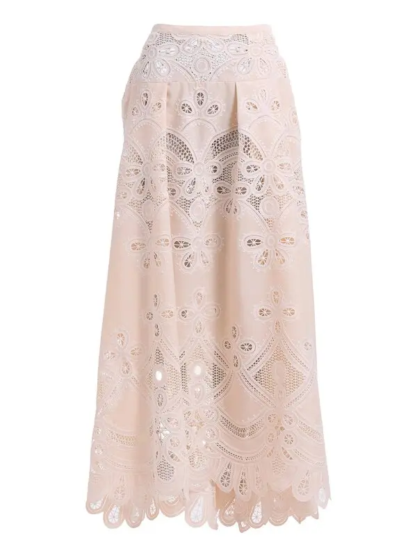 Elie Saab Embroidered Cotton Maxi Skirt With Ruffle Detail - Light Pink