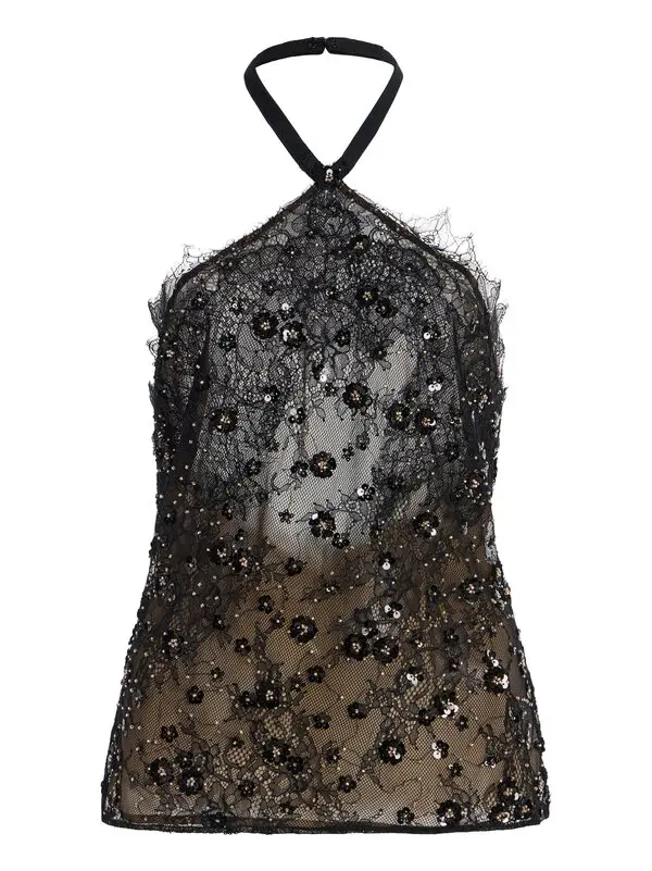 Elie Saab Embellished Lace Halter Top - Black