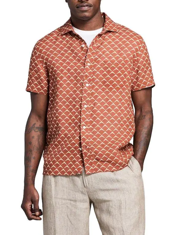 Billy Reid Pagoda Short Sleeve Linen Button-up Shirt - Umber