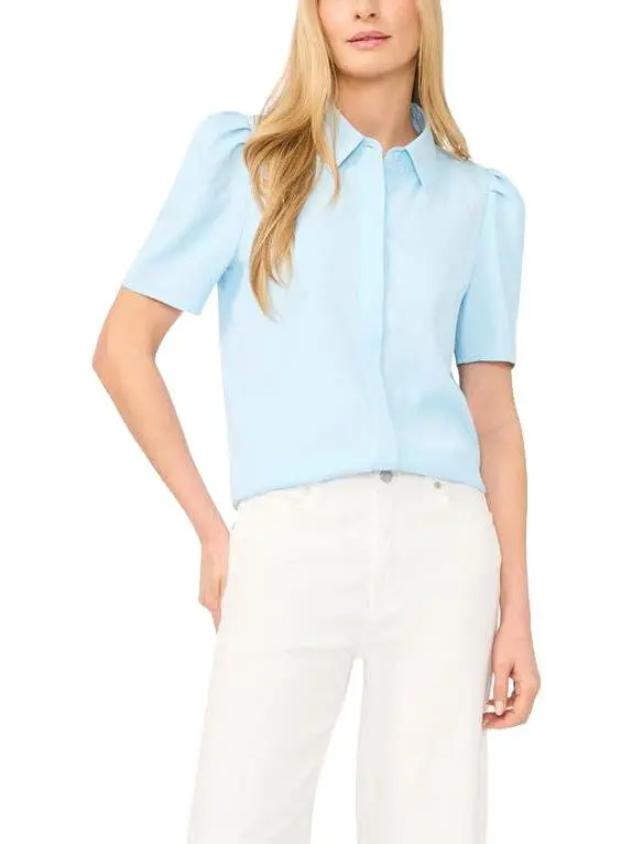 Halogen Puff Sleeve Button-up Top - Ocean Air