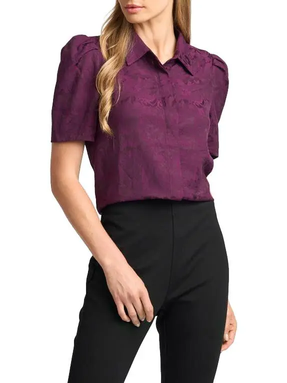 Halogen Puff Sleeve Button-up Top - Winter Bloom