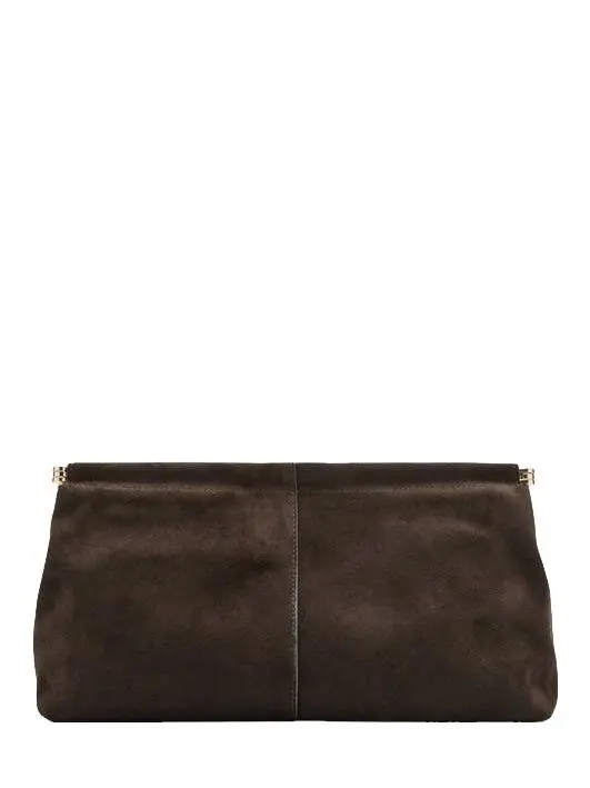 Mango Suede Clutch With Golden Hardware - Chocolate