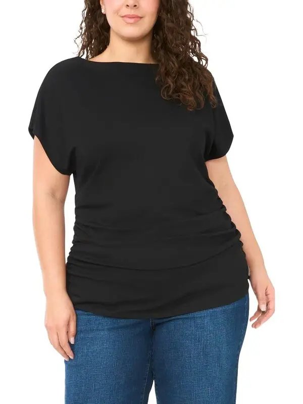 Halogen Shirred Dolman Short Sleeve Ponte Top - Rich Black 060