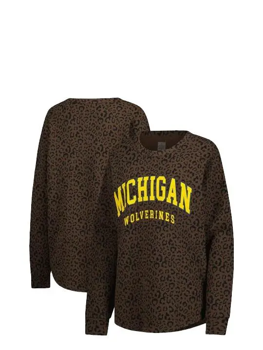 GAMEDAY COUTURE Michigan Wolverines Leopard Crewneck Sweatshirt - Brown