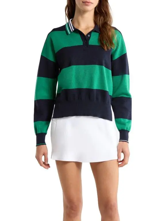 G/fore Stripe Merino Wool Rugby Sweater - Twilight/dark Clover