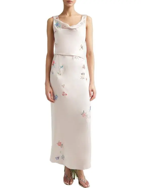 Erdem Sequin Flower Satin Cady Cocktail Dress - Cameo Pink