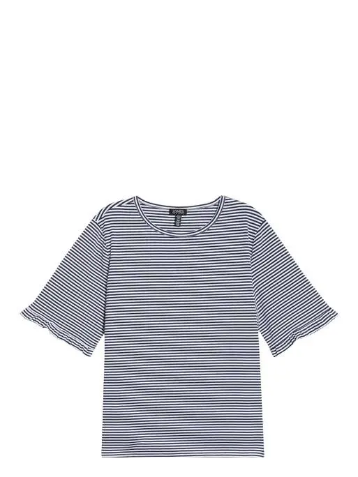 Jones New York Stripe Frill Sleeve Stretch Cotton Top - Pacific Navy/natural White