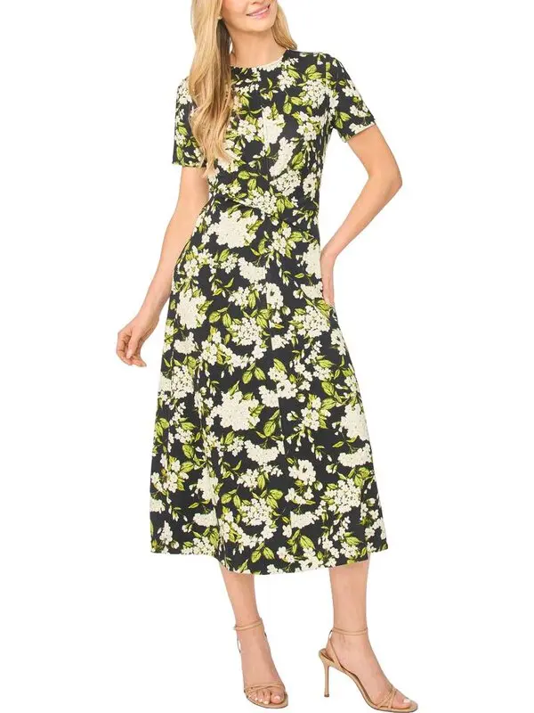 Ted Baker London Floral Knit Midi Dress With Twist Front - Rich Black