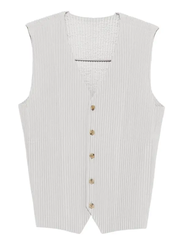 Issey Miyake Pleated V-necked Vest - Grey