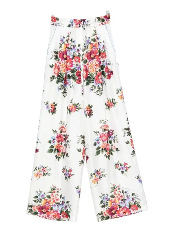 Dolce & Gabbana Floral Print Silk Trousers - White