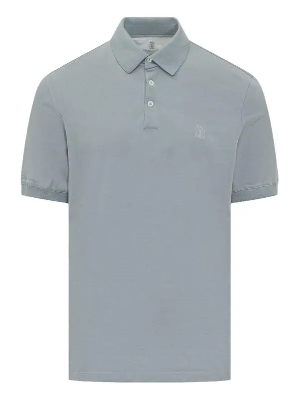 Brunello Cucinelli Logo Cotton Polo Shirt - Sky Blue