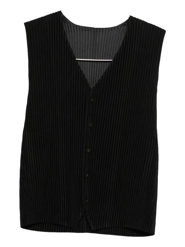 Issey Miyake Homme Plissé Pleated V-neck Vest - Black