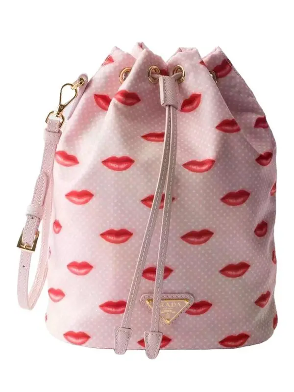 Prada Re-nylon Printed Drawstring Bucket Bag - Pink
