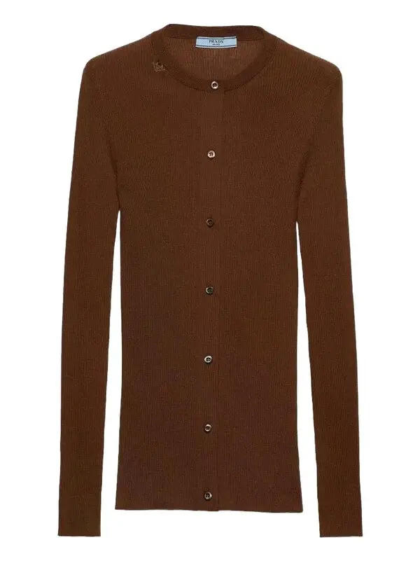 Prada Ribbed Knit Wool Cardigan - Brown