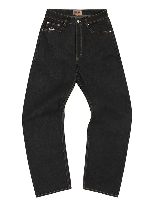 CORTEIZ Dual Stripe Baggy Jeans - Black