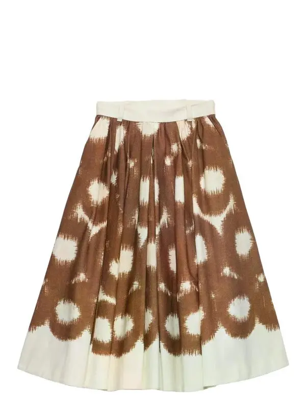 Prada Printed Pleated Canvas Skirt - Brown