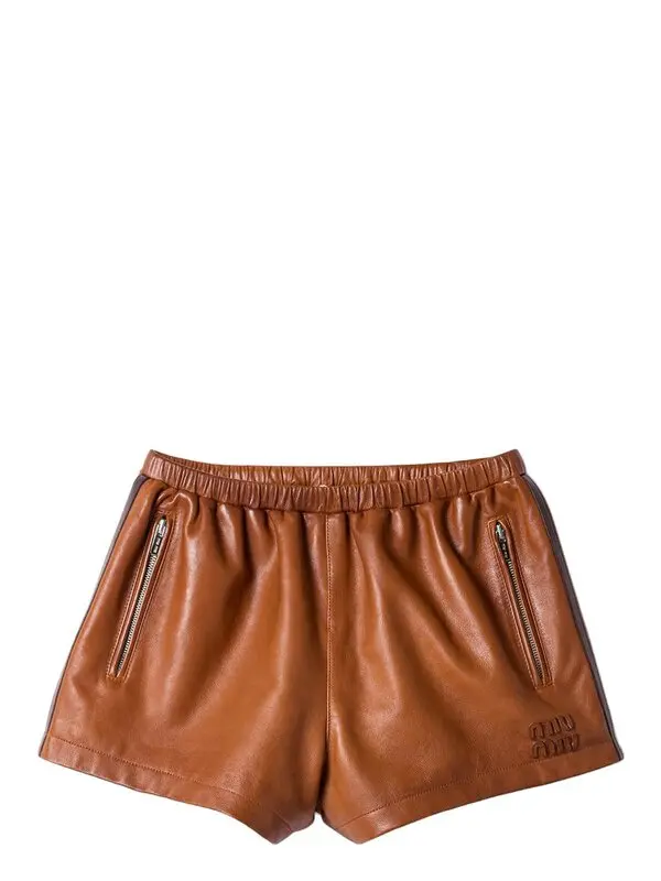 Miu Miu Nappa Leather Shorts - Brandy
