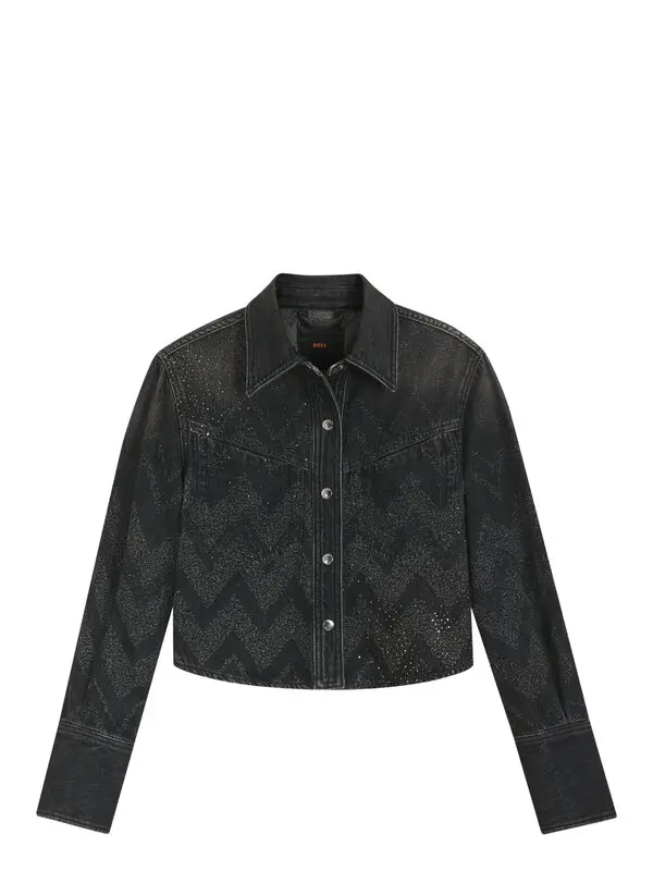 BOSS Crystal-embellished Cropped Denim Blouse - Black