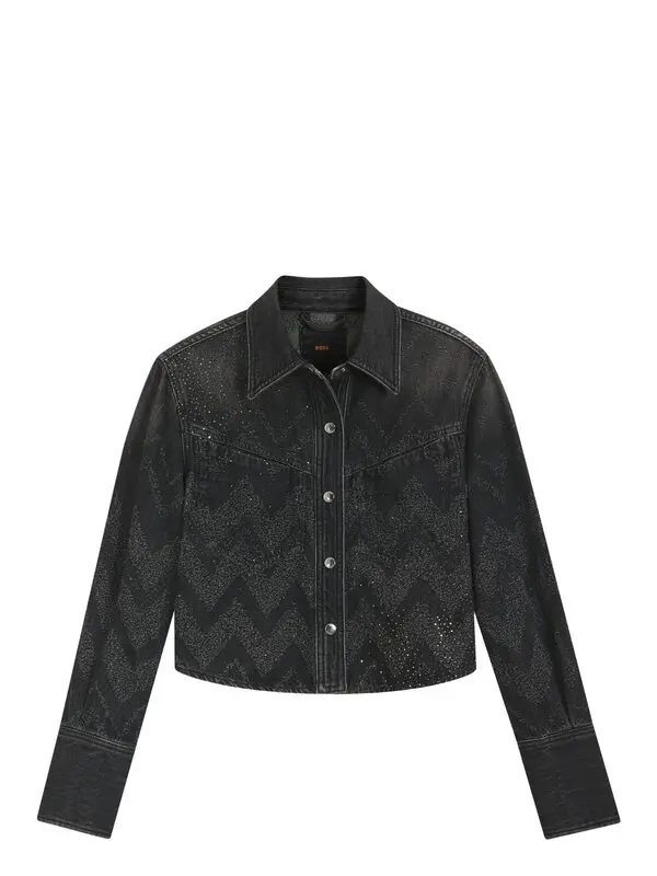 BOSS Crystal-embellished Cropped Denim Blouse - Black