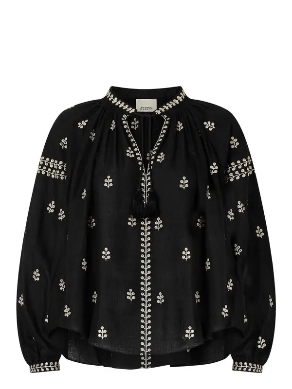 Isabel Marant Embroidered Silk Rodis Blouse - Black