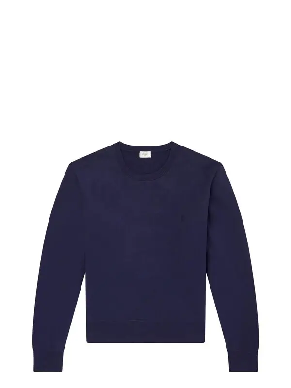 Saint Laurent Logo-embroidered Cotton-jersey Sweatshirt - Blue