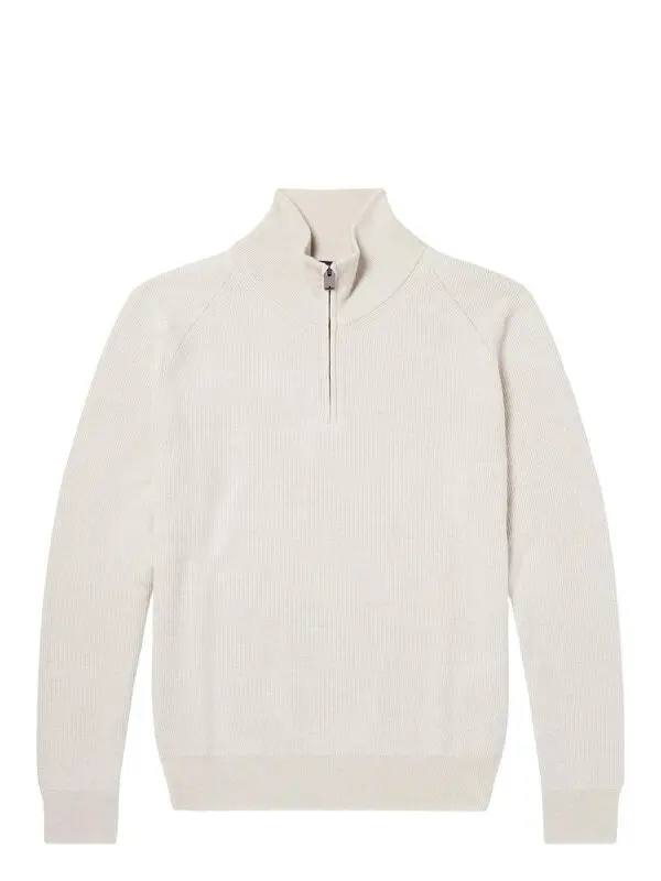 Brioni Cashmere And Silk-blend Half-zip Sweater - Neutrals