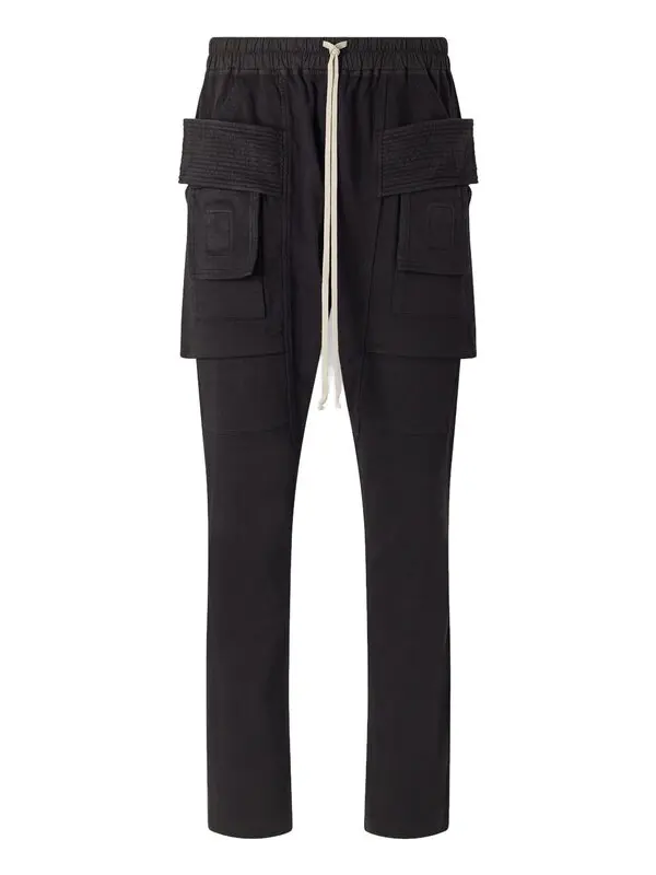 Rick Owens Creatch Tapered Cotton-jersey Drawstring Cargo Trousers - Black