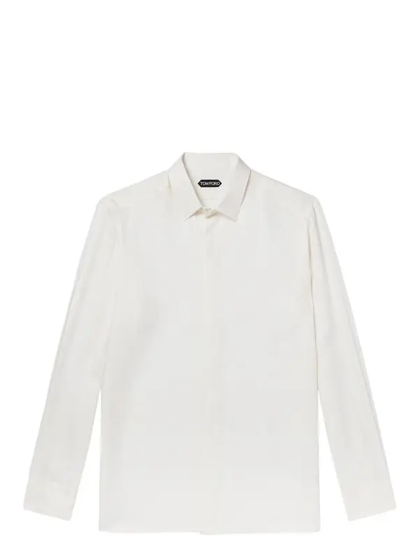 TOM FORD Perforated Silk-twill Shirt - Neutrals