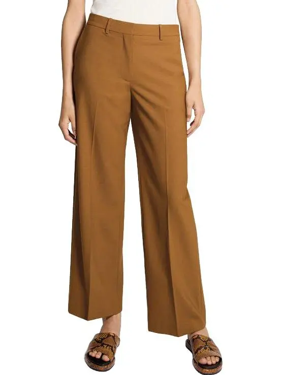 Theory Stretch Wool Wide Leg Pants - Dark Cognac