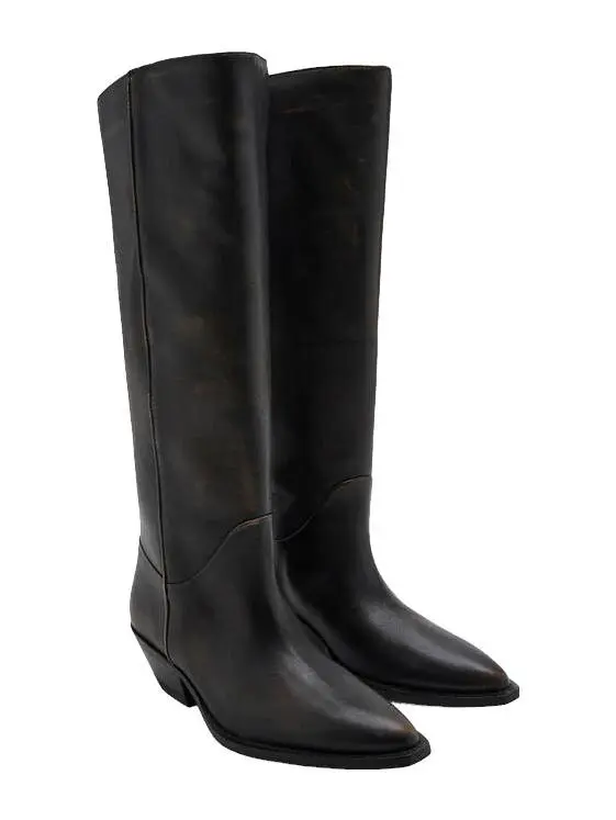Mango Worn Look Leather Boots - Brown