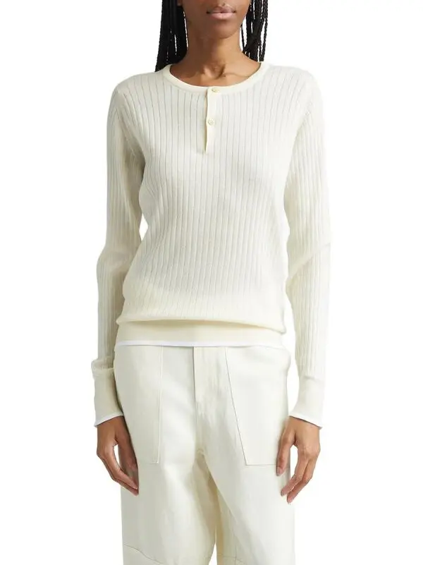 WALES BONNER Nile Merino Wool & Cotton Rib Henley Sweater - Ivory