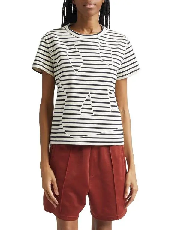 WALES BONNER Crown Stripe Crop T-shirt - Ivory/navy