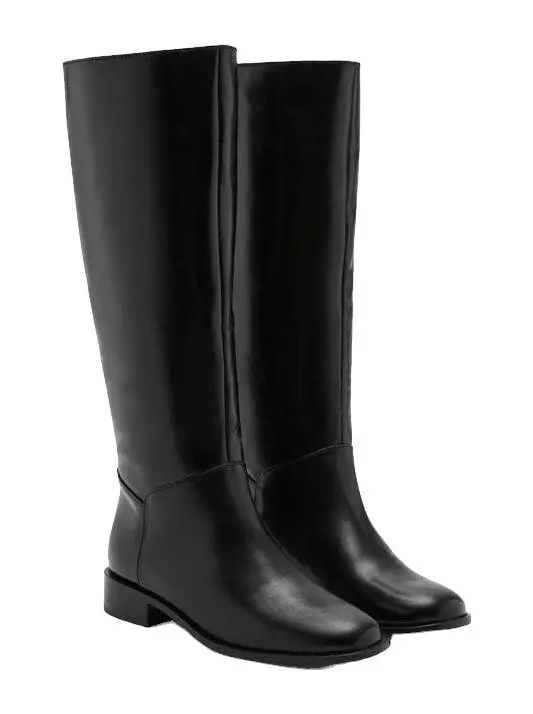 Mango Leather Knee High Boots - Black