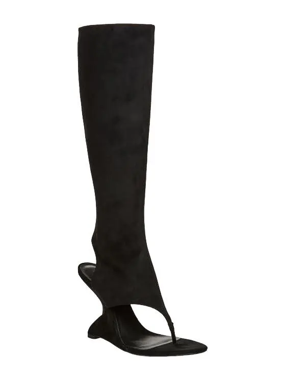 Jeffrey Campbell What's-up Knee High Wedge Sandal Boots - Black Suede