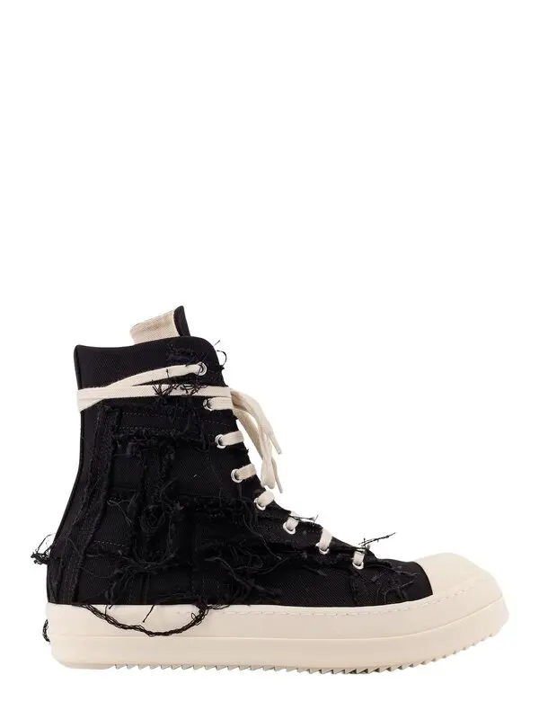 Rick Owens Destroyed Effect Denim Sneakers - Black
