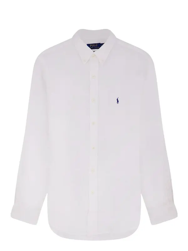 Polo Ralph Lauren Linen Shirt With Embroidered Logo On The Front - White