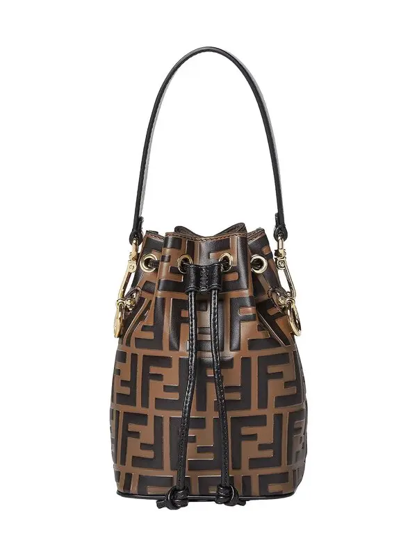 Fendi Mini Mon Tresor Leather Bucket Bag With Ff Motif - Brown
