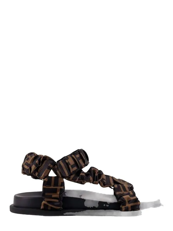Fendi Satin Sandals With Ff Motif - Black