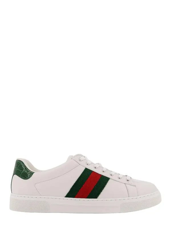 Gucci Ace Low-top Leather Sneakers With Web Detail - White