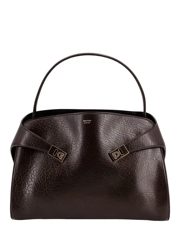 FERRAGAMO Leather Shoulder Bag With Logo - Brown