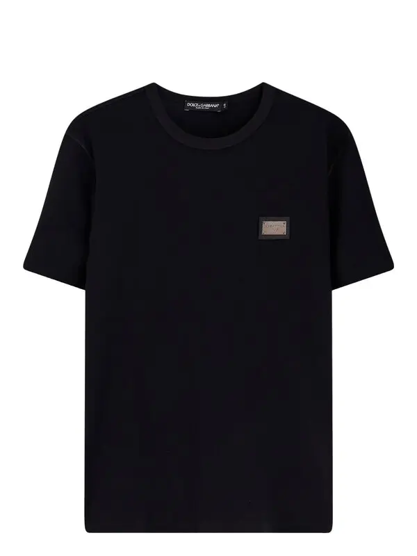 Dolce & Gabbana Cotton Tshirt With Logo Patch - Black