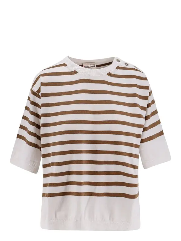 SEMICOUTURE Striped Cotton Sweater - Brown