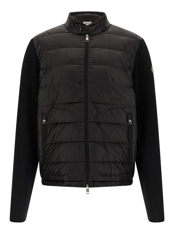 Moncler Padded Jacket With Wool Inserts - Black