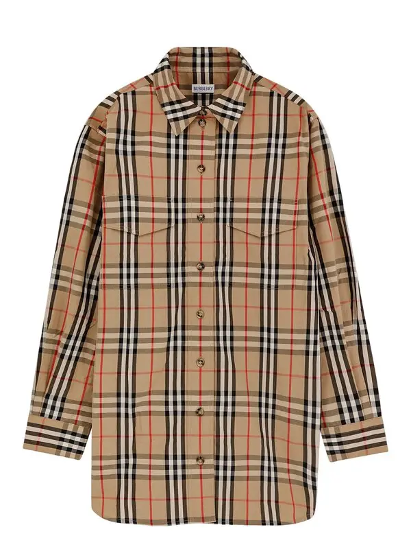 Burberry Cotton Shirt With Check Print - Beige