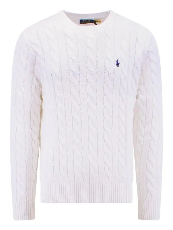 Polo Ralph Lauren Cable Knit Sweater With Embroidery - White
