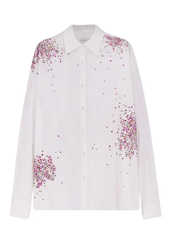 Dries Van Noten Casia Cotton Shirt With Sequin Detail - White