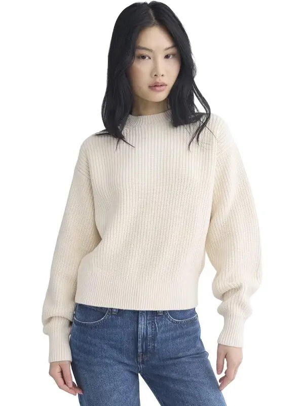 Everlane Cropped Ribbed Crew Neck Sweater - Canvas