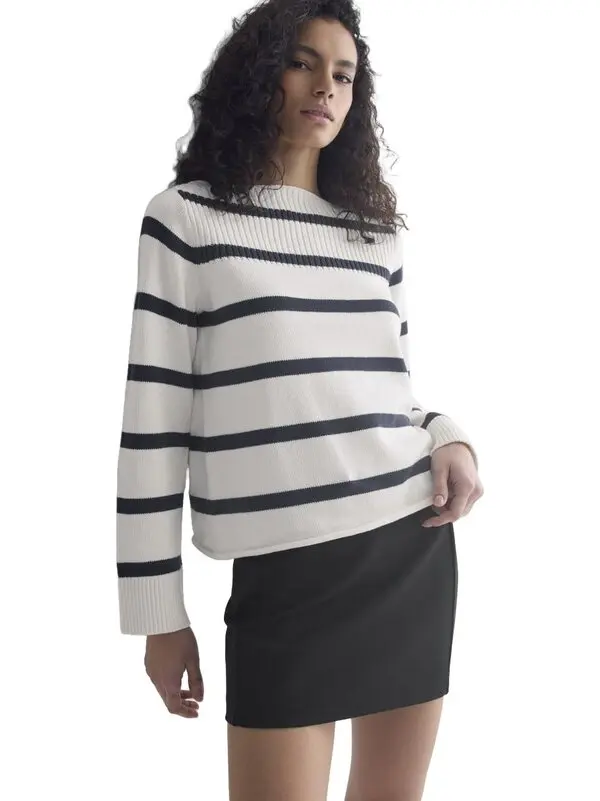 Everlane Striped Boatneck Sweater - True Navy/bone